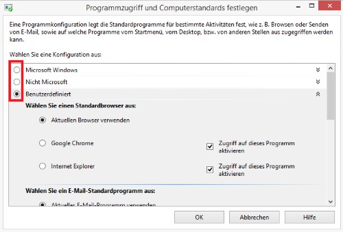 Windows: set program access and computer defaults - so it goes